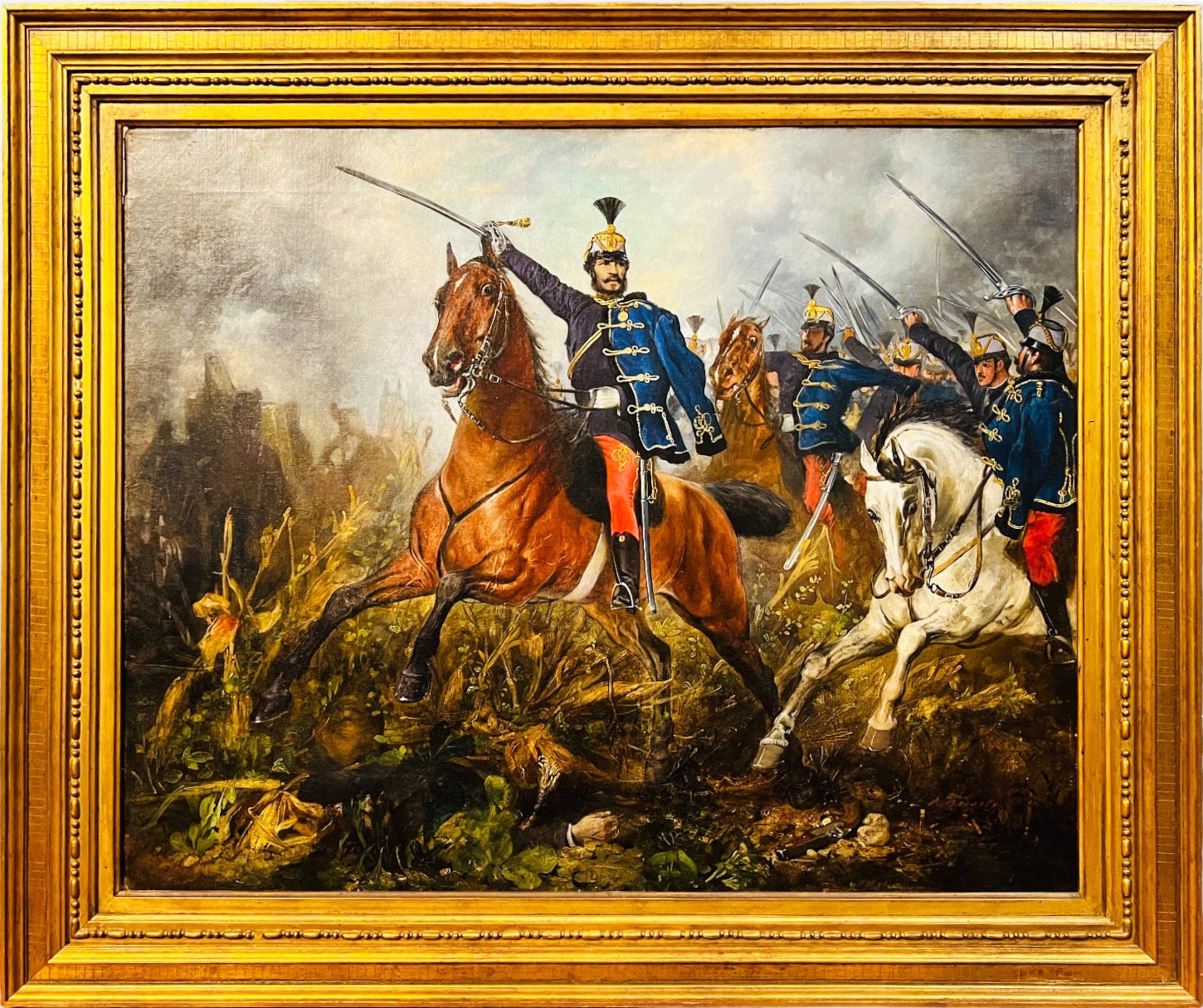 19th c. Austrian Figural Oil Painting by Anton Wessely, Hussars ...
