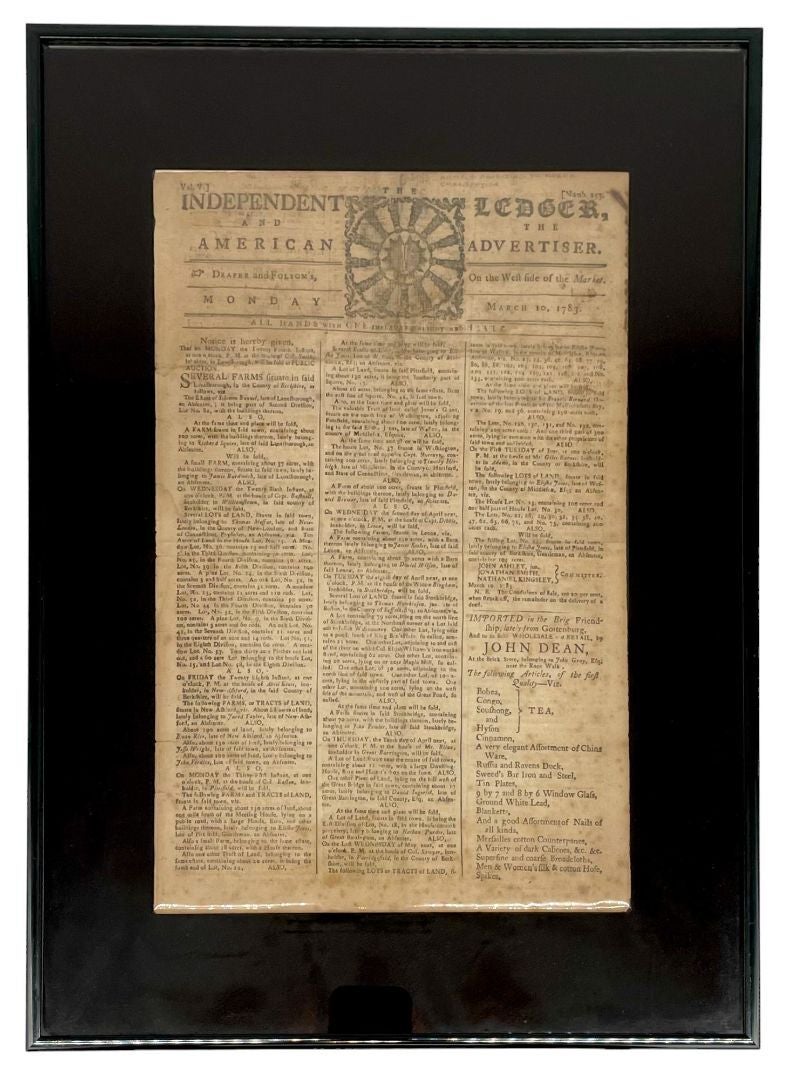 18th c. American Revolutionary War Newspaper INDEPENDENT LEDGER, 1783 ...