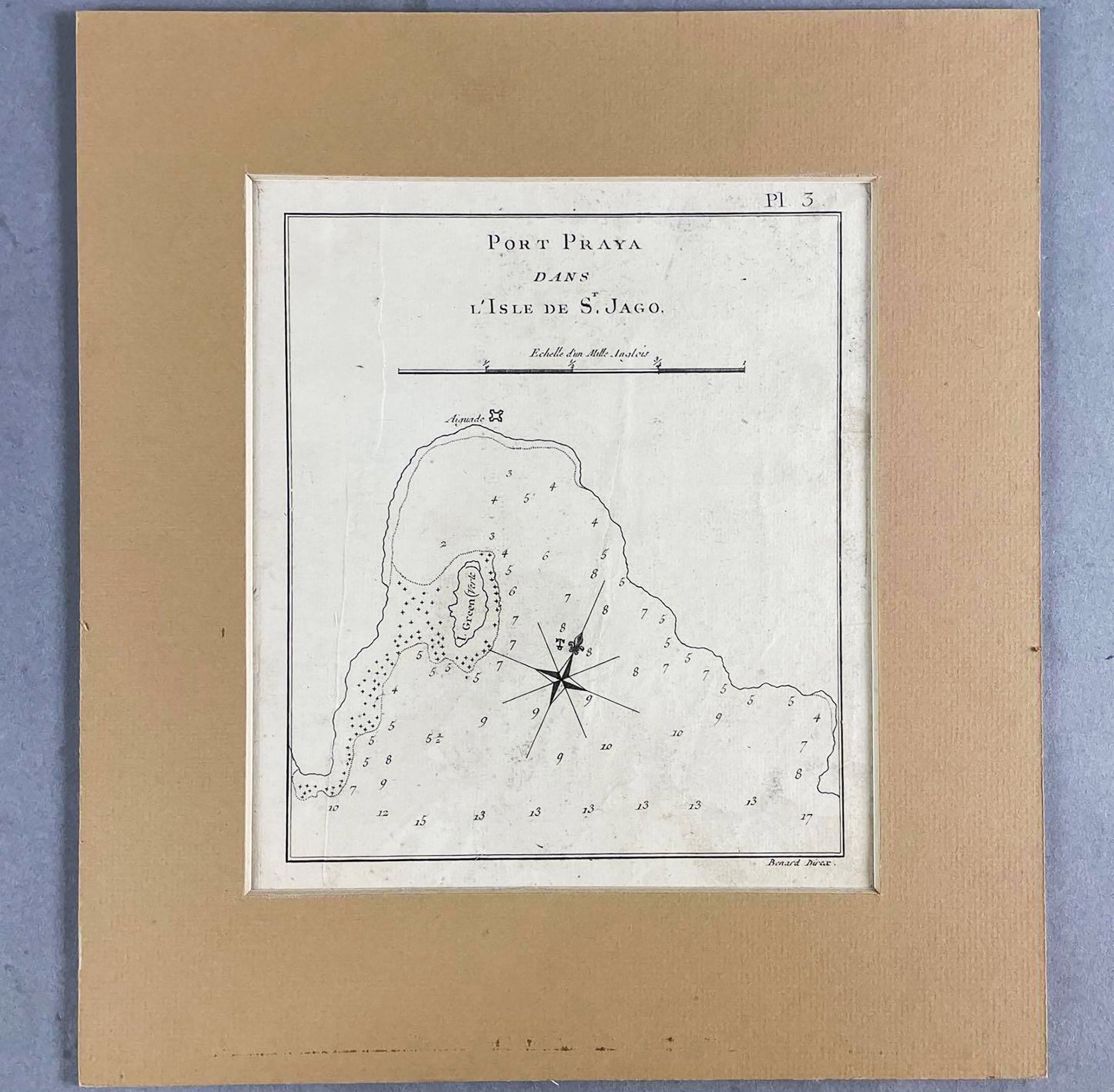 1778 Captain Cook Map of Port Praia by Robert Bernard [Port Praya dans ...